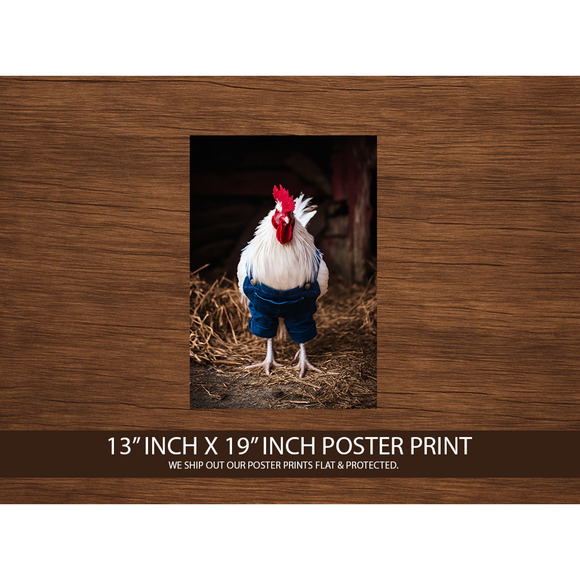 Handmade | Art | Rooster In Overalls Poster Print 3x19 Funny Farm ...
